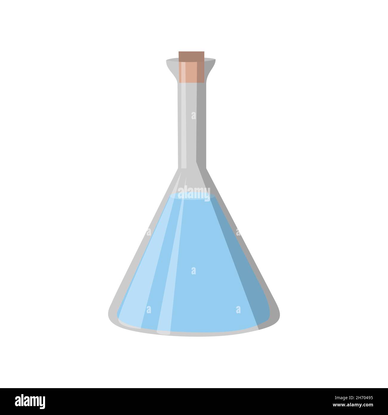 Laboratory glass flask and with blue liquid. Chemical and biological ...