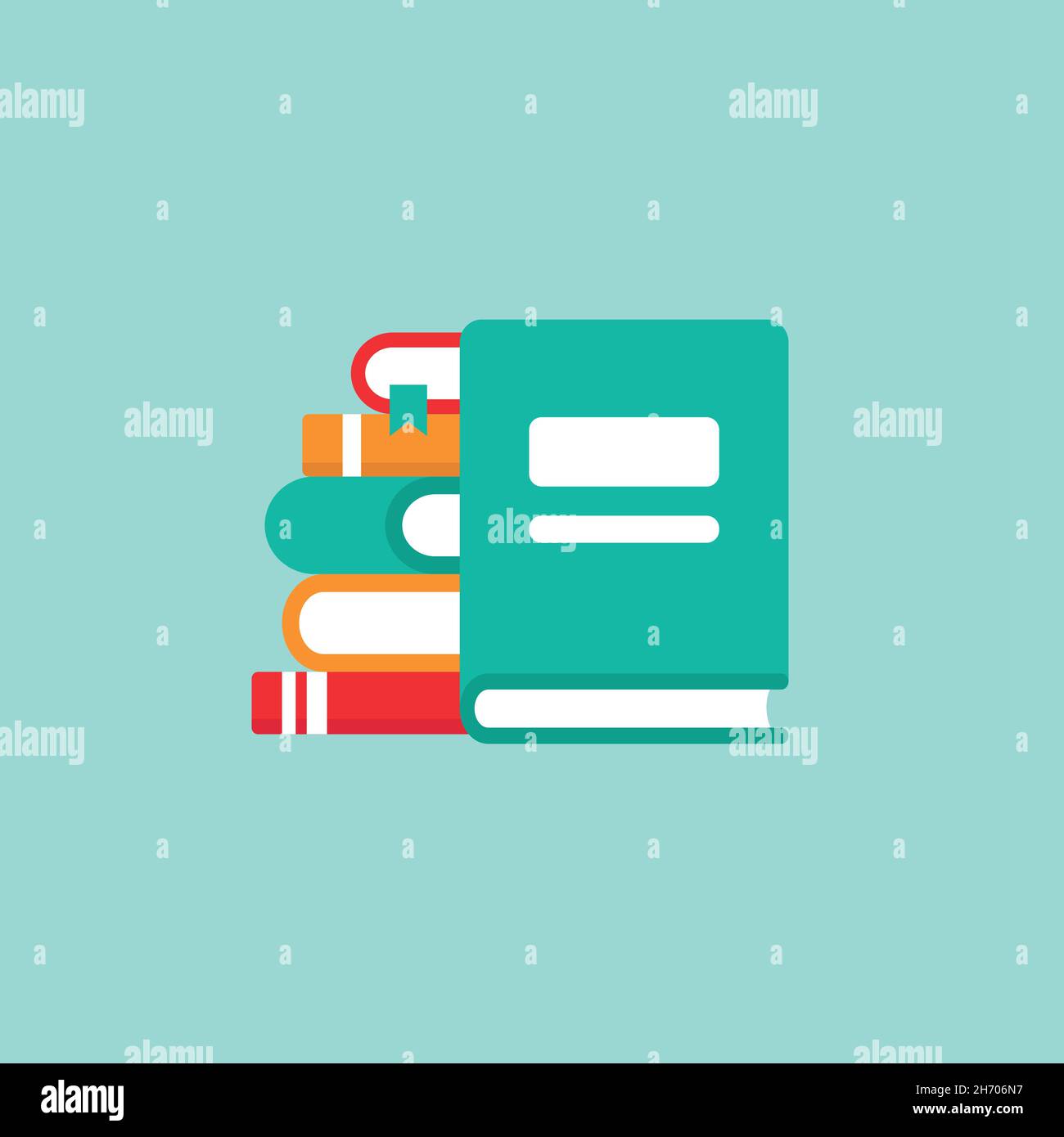 Stack of colorful books. Isolated on powder blue background. Flat icon ...