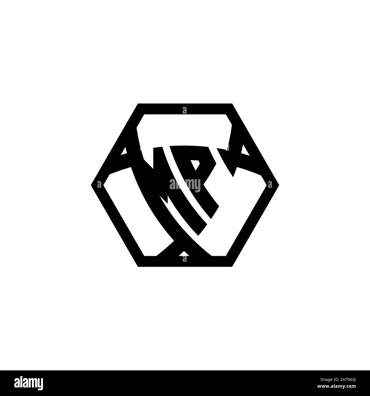 Mp Monogram Logo Letter With Triangle Shield Shape Hexagonal Rounded