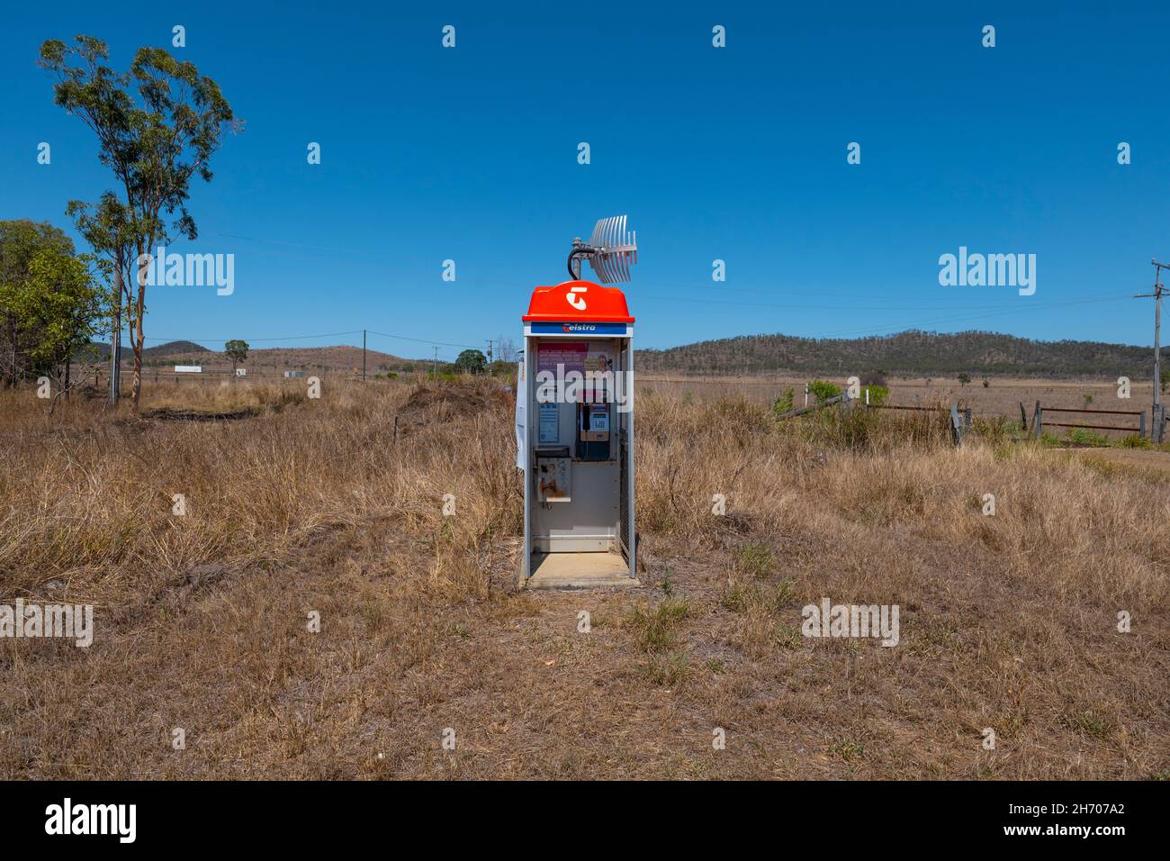 Telstra Satellite telephone booth on the Bruce Highway at Canoona in ...