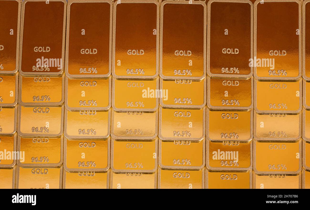 Ingot background. Gold bars in rows Stock Photo - Alamy