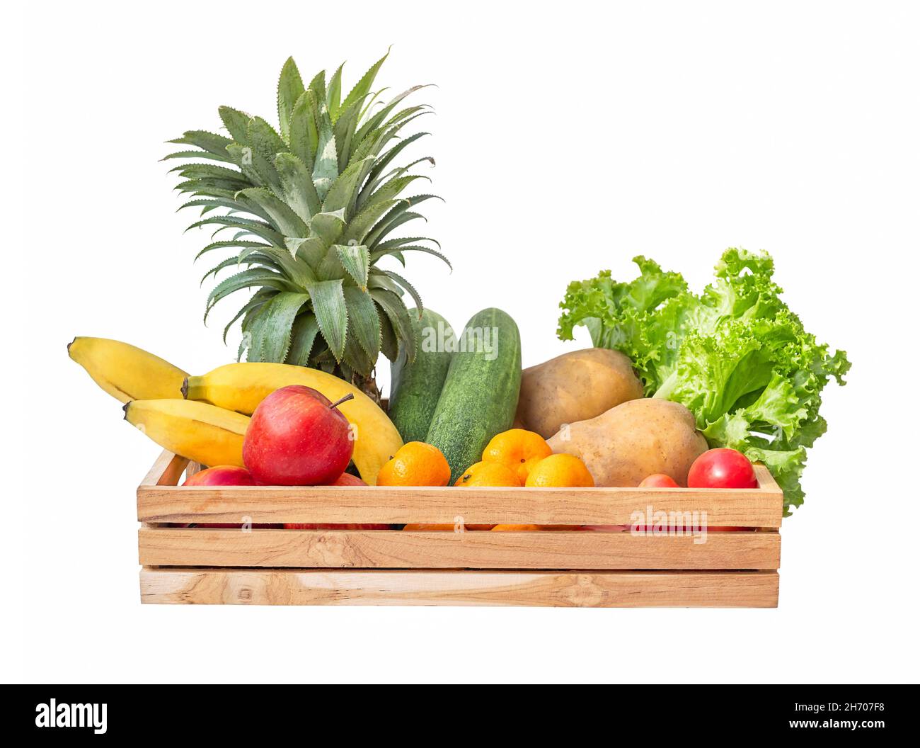 food delivery box of fresh vegetables and fruits isolated on white ...