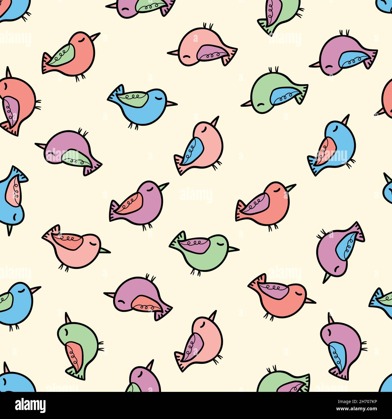 Seamless pattern with funny colorful birds. Color flat vector ...