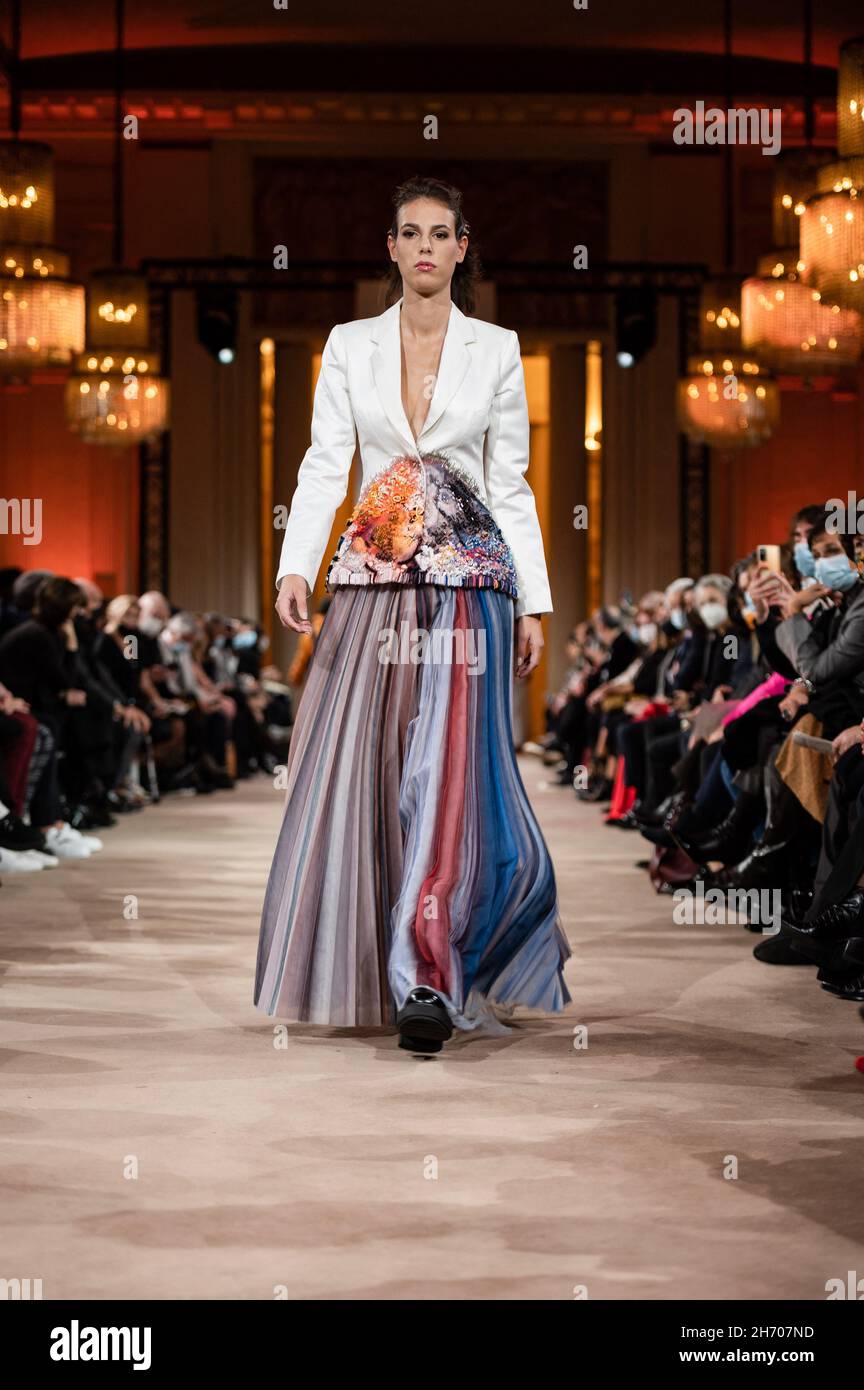 Paris, France. 18th Nov, 2021. Models display outfits designed by the ...