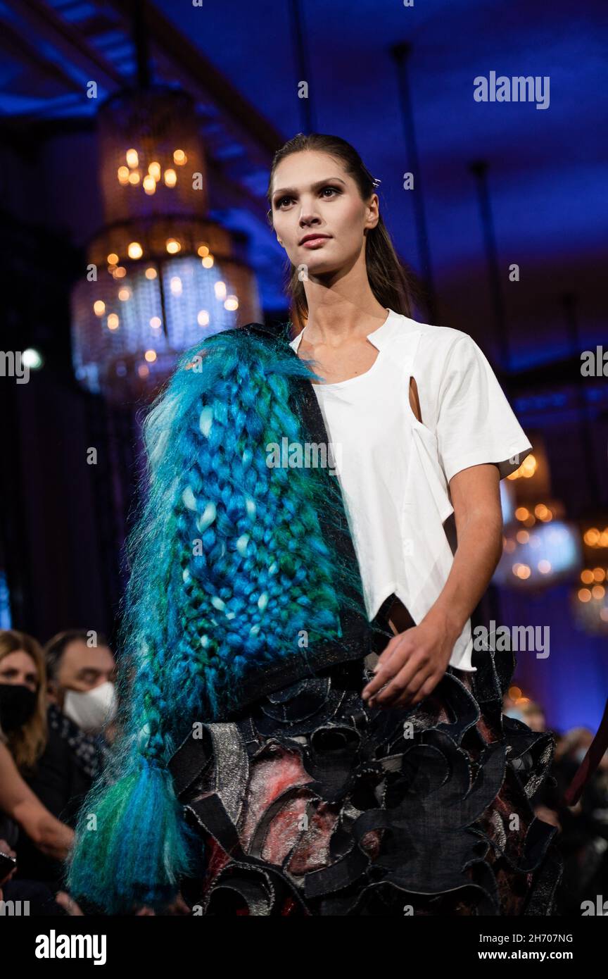 Paris, France. 18th Nov, 2021. Models display outfits designed by the ...