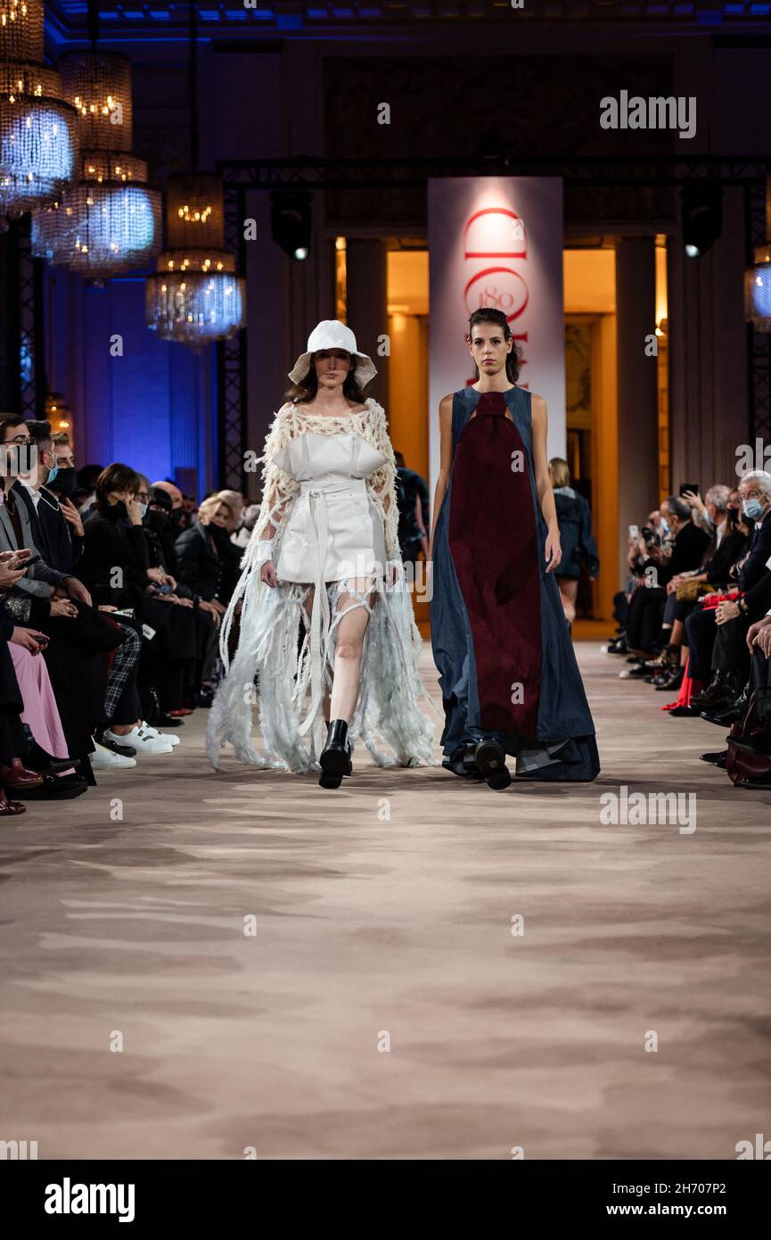Paris, France. 18th Nov, 2021. Models display outfits designed by the ...