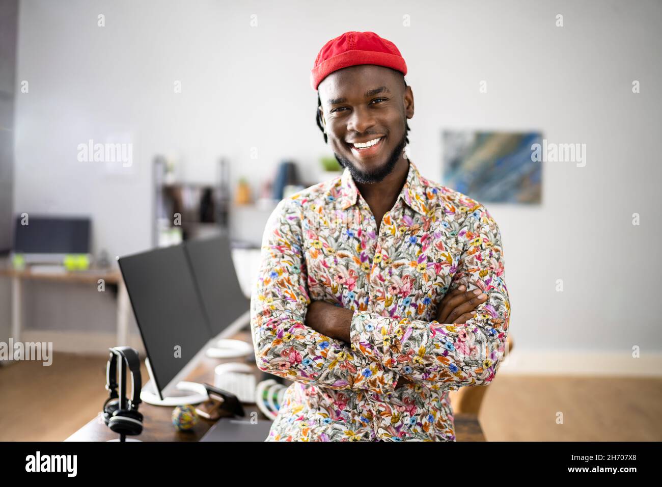 Happy Graphic Designer Artist At Work. Employee At Workplace Stock ...