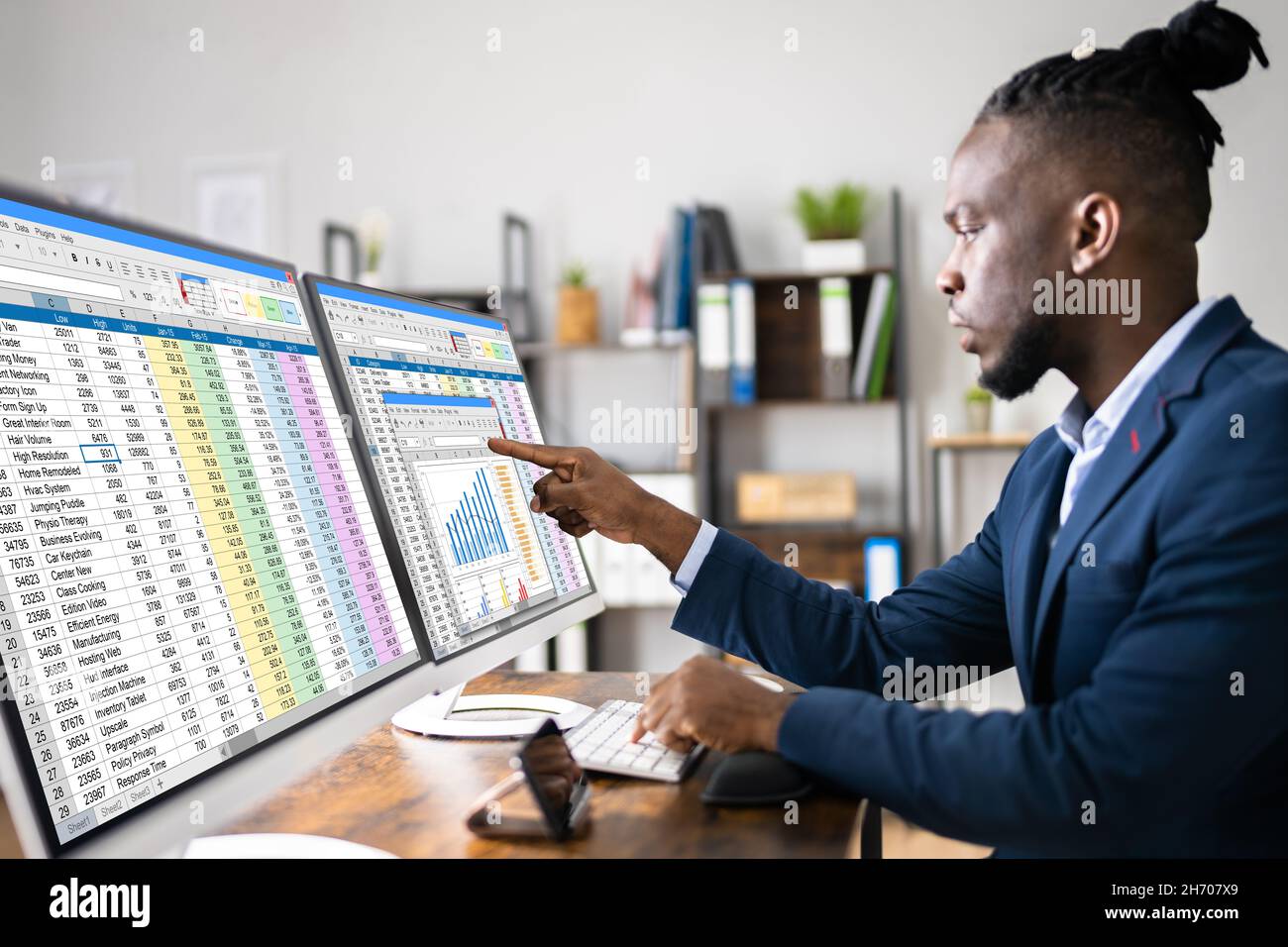 Analyst Employee Using Spreadsheet On Computer Screen Stock Photo - Alamy