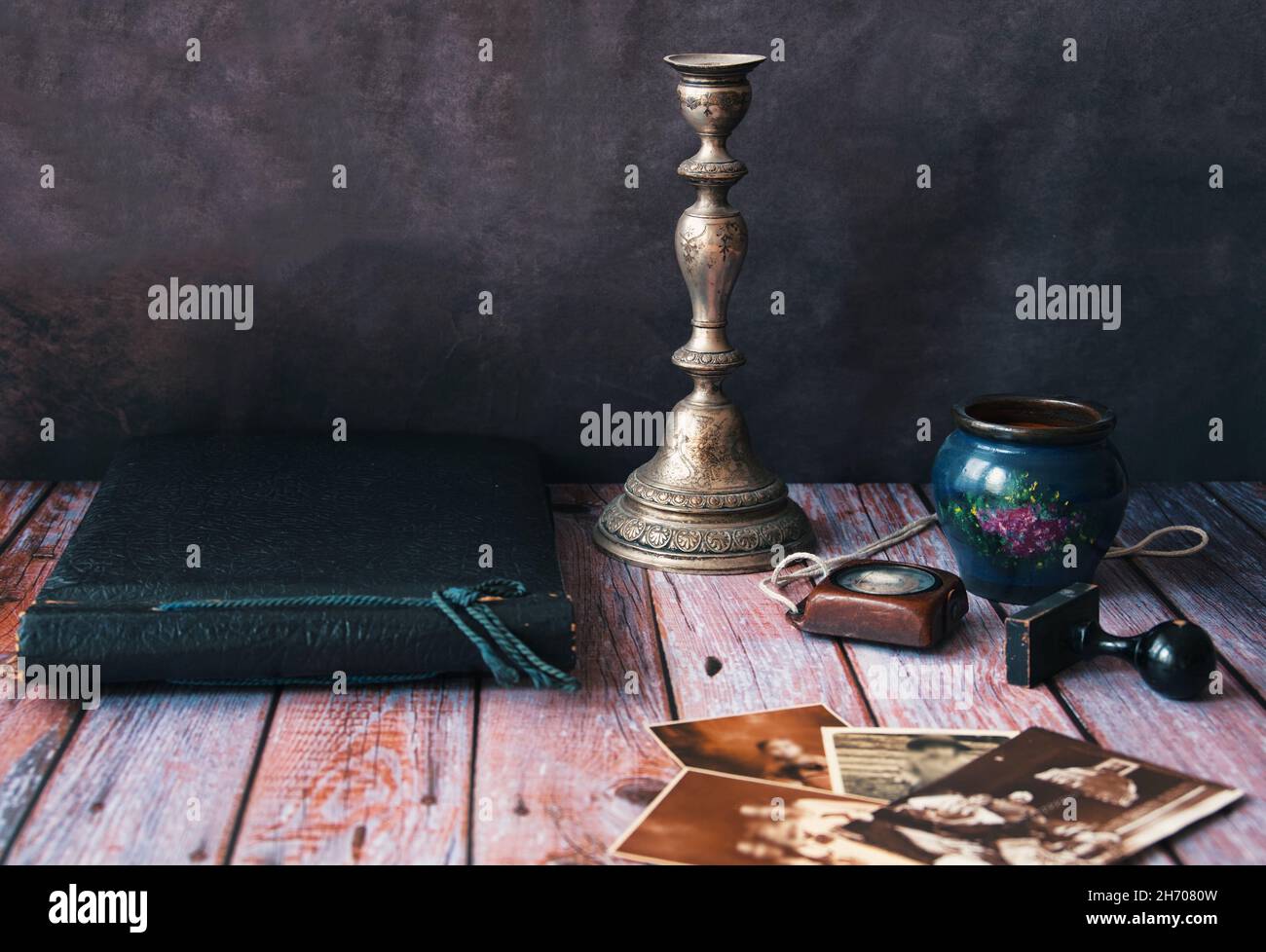 Retro album with vintage monochrome photographs from the beginning of ...