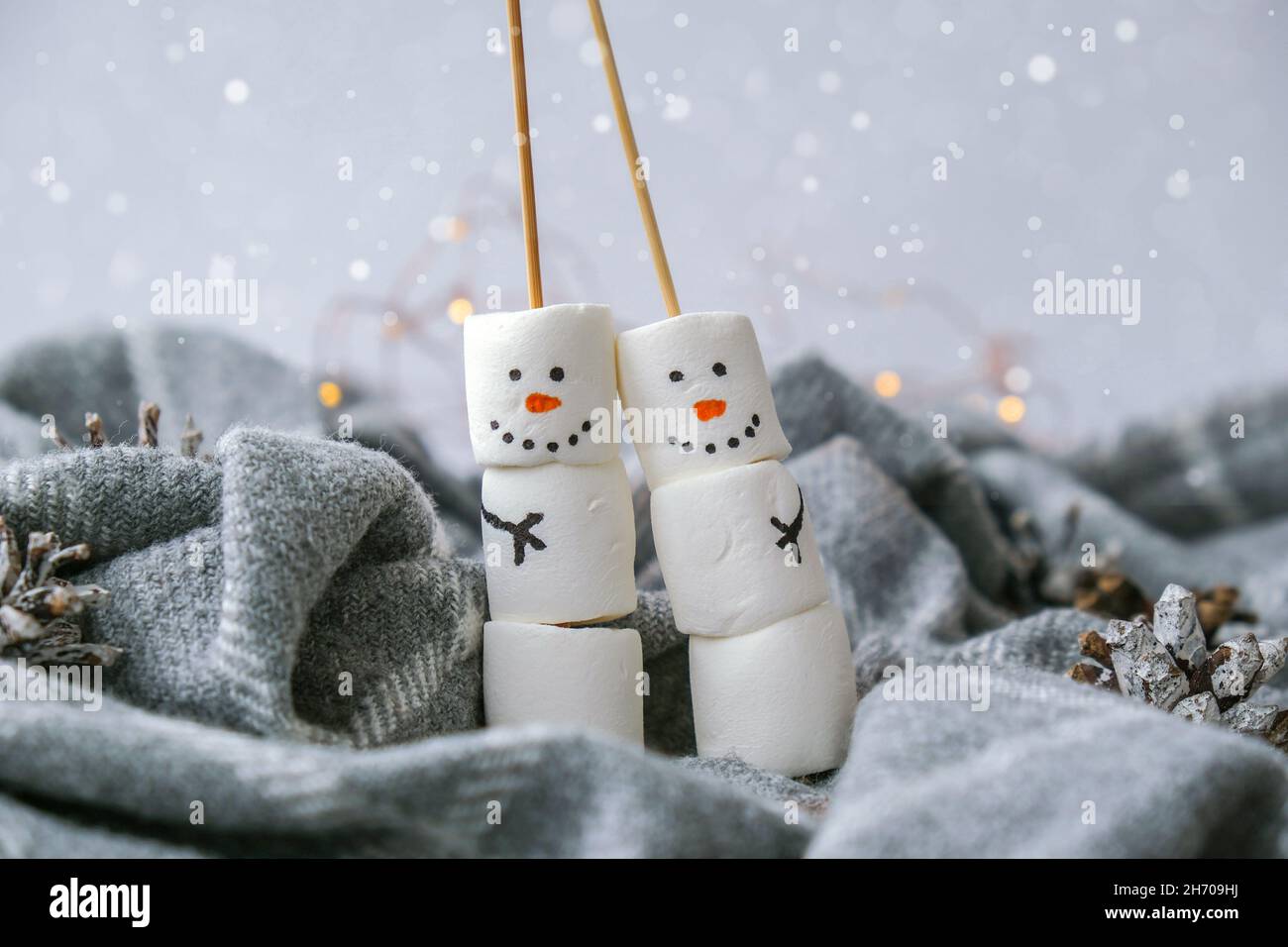 Two happy funny marshmallow snowmen. Marshmallow friends. Diy. Sweet ...