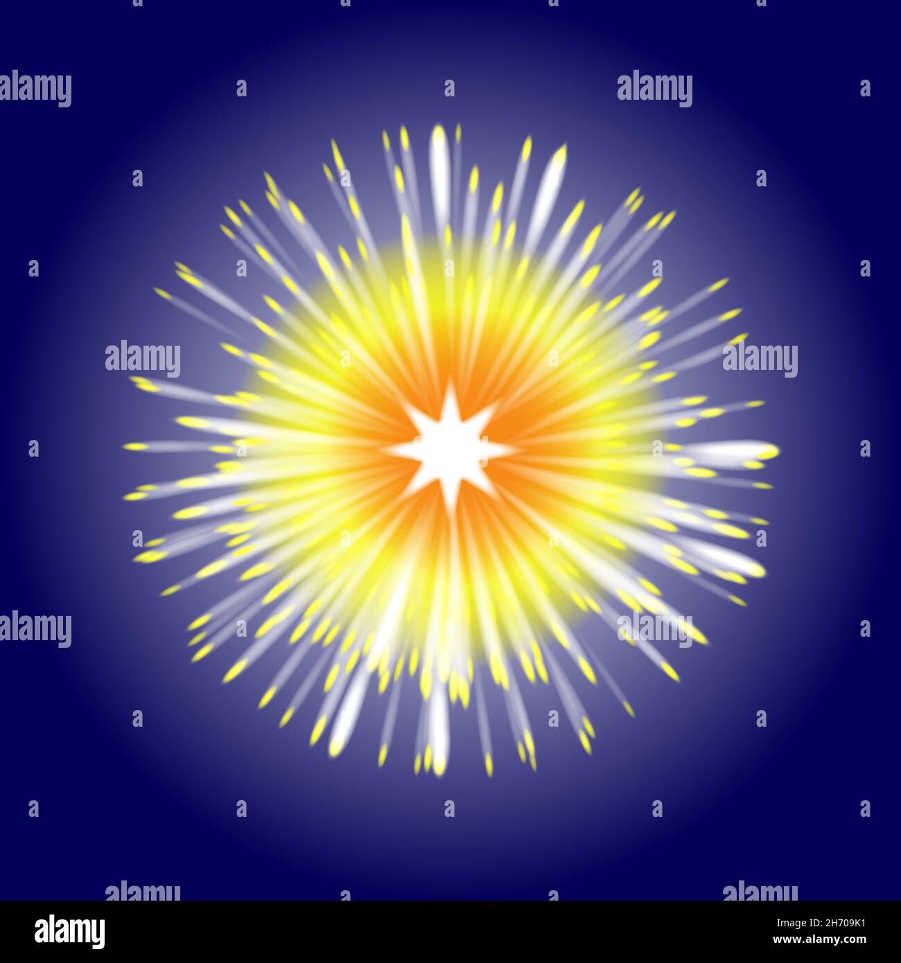 A single exploding skyrocket starburst over a dark night sky background ...