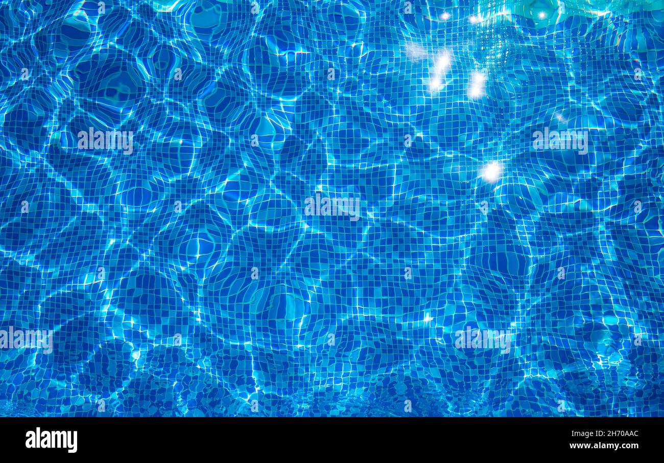 Top view blue ripped water in swimming pool with texture and refraction ...