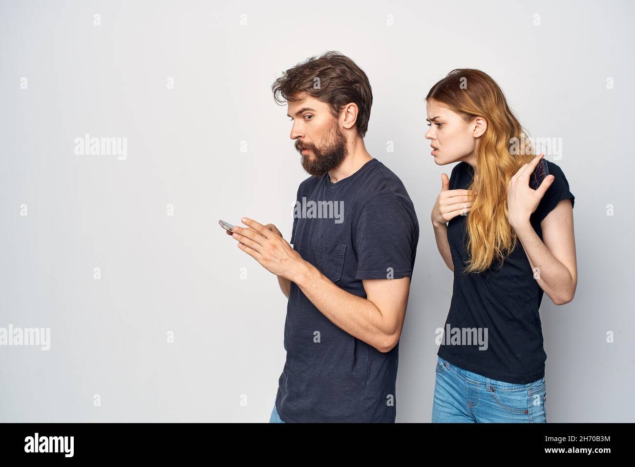 Man and woman hug communication friendship posing light background ...