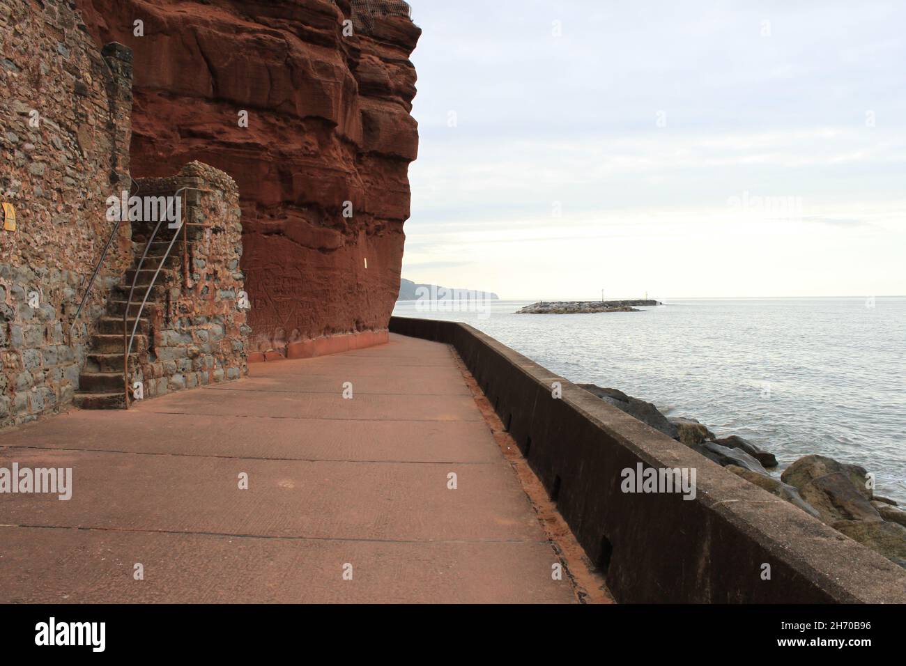 Red sand stone cliffs.The England south west coast path. Sidmouth ...