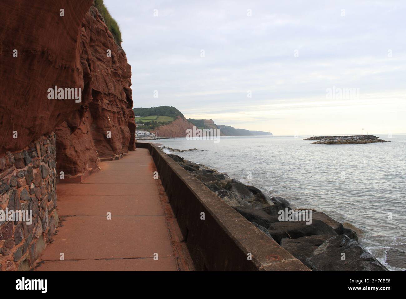 Red sand stone cliffs.The England south west coast path. Sidmouth ...
