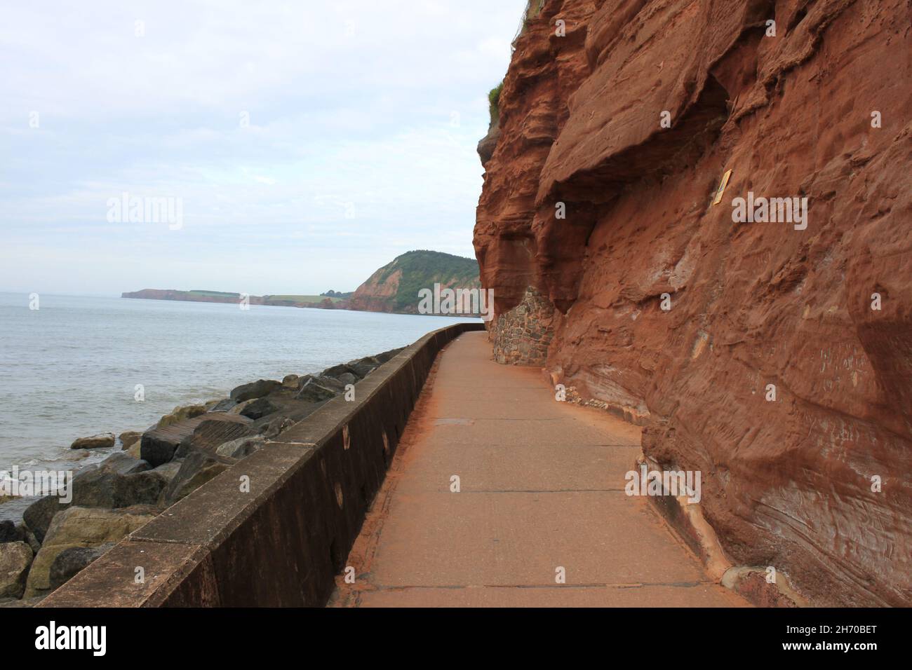 Red sand stone cliffs.The England south west coast path. Sidmouth ...