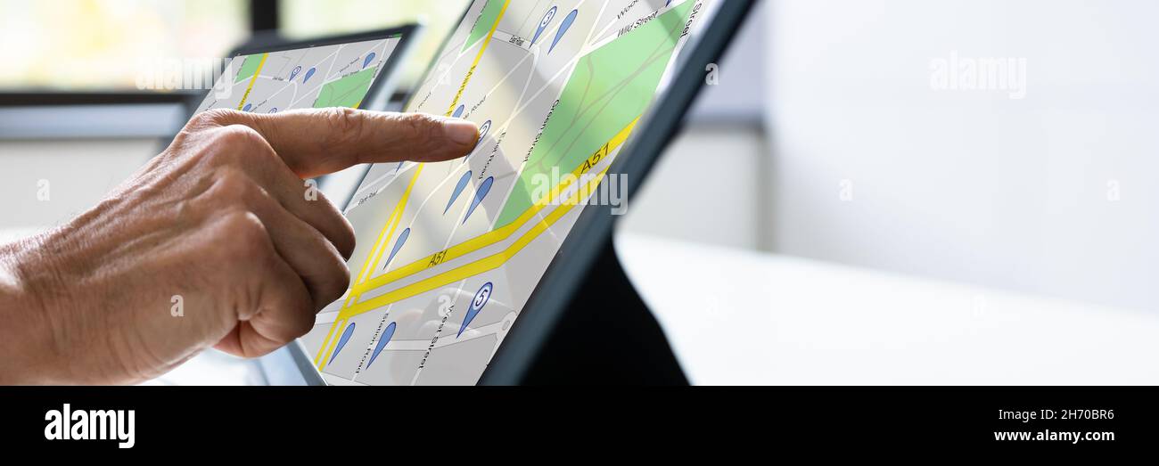 GPS Location Map Search Online On Laptop Stock Photo - Alamy