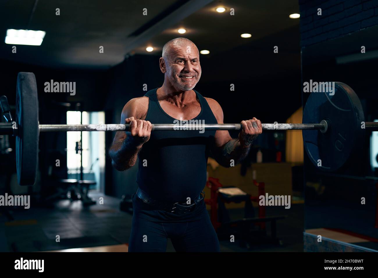 Male bodybuilder trains chest muscles hi-res stock photography and ...