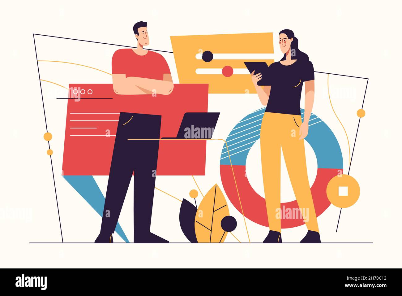 Vector illustration on the subject of data gathering, business ...