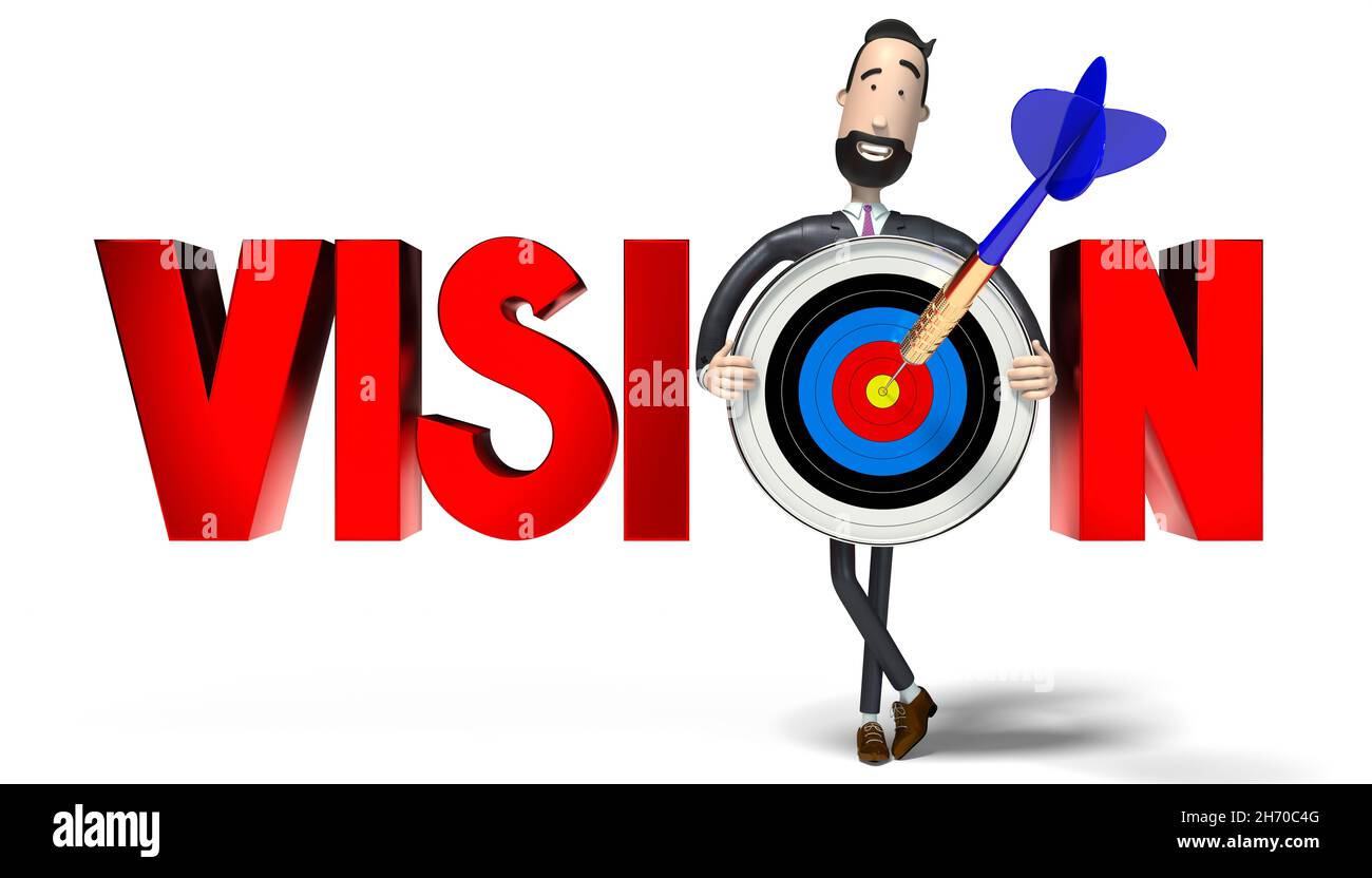 Hipster cartoon businessman holding dartboard - vision concept - 3D ...