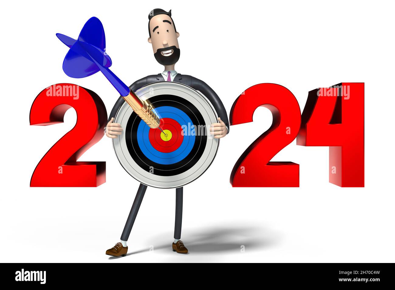 Hipster cartoon businessman holding dartboard - 2024 concept - 3D ...