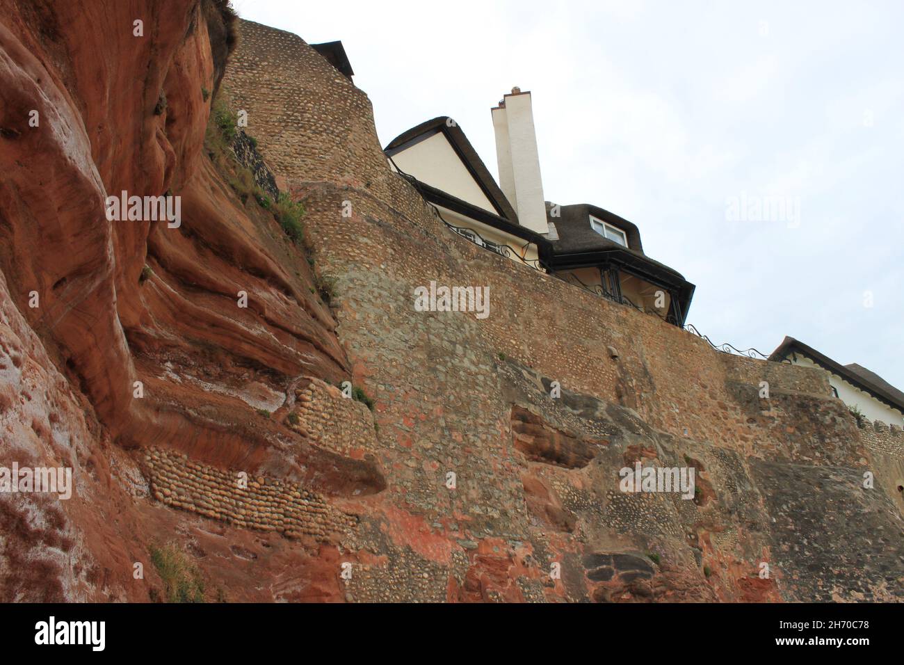 Red sand stone cliffs.The England south west coast path. Sidmouth ...