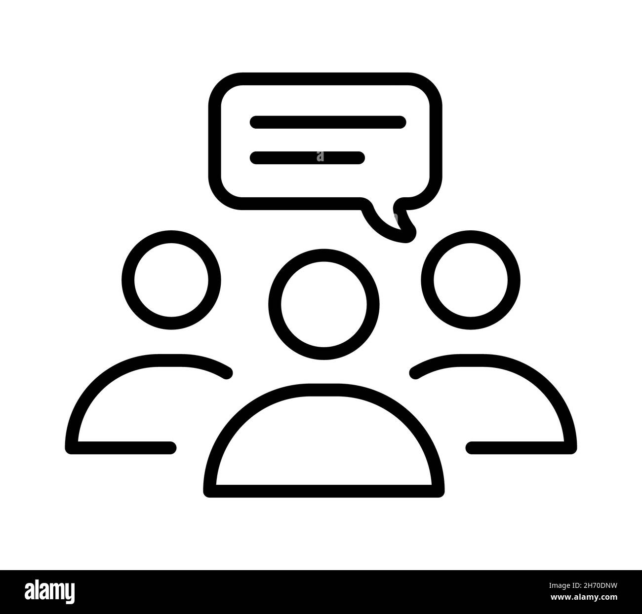 Chatting icon. Human talking with talk bubble. Black stroke isolated on ...