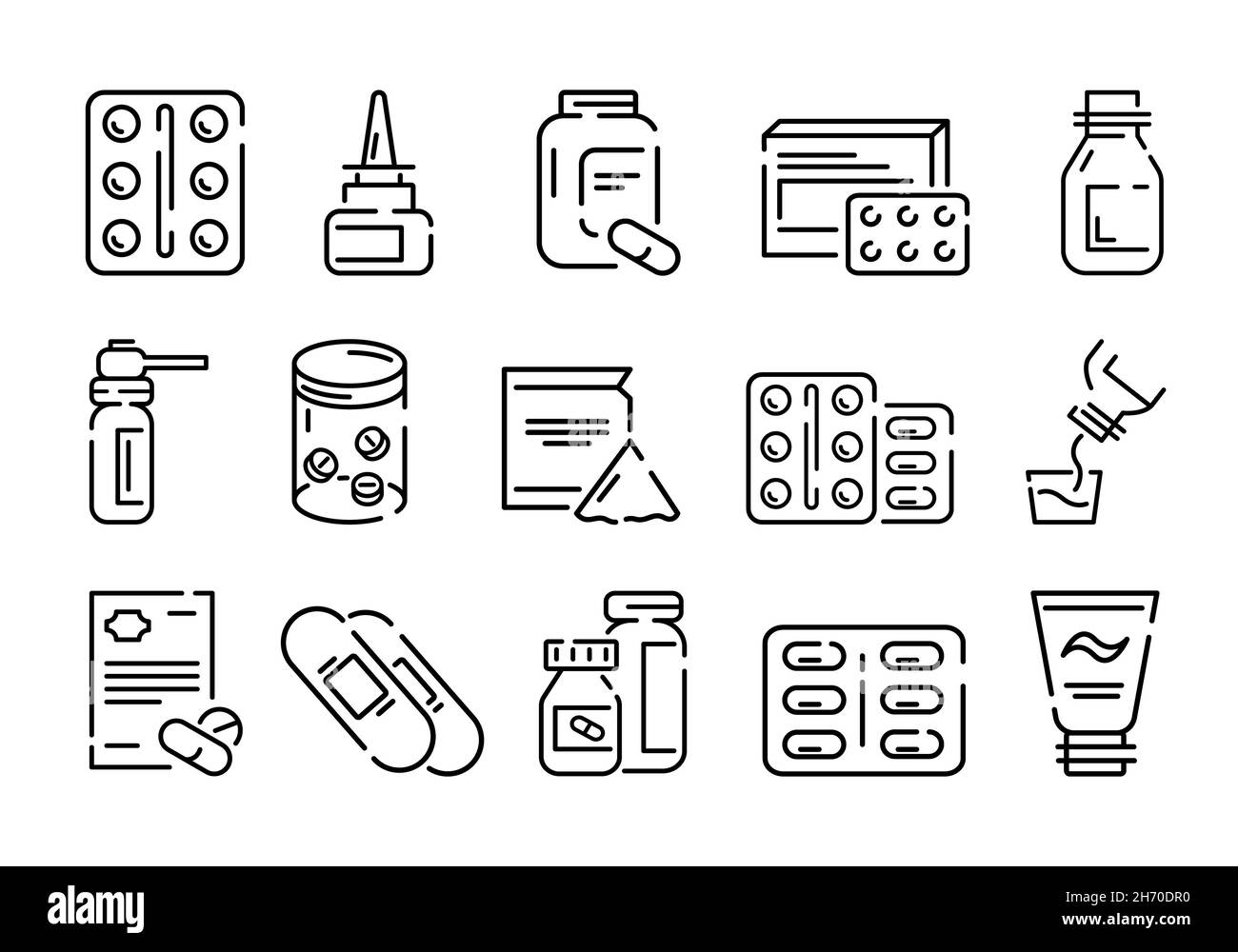 Medical preparats flat icon set. Pill pictogram for web. Line stroke ...