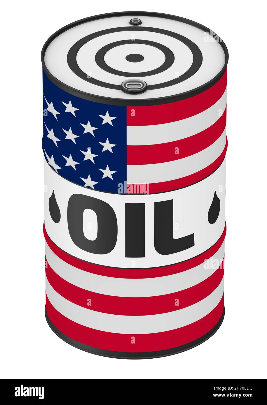 Oil barrel from the USA. One barrel with flag of the US and the word ...