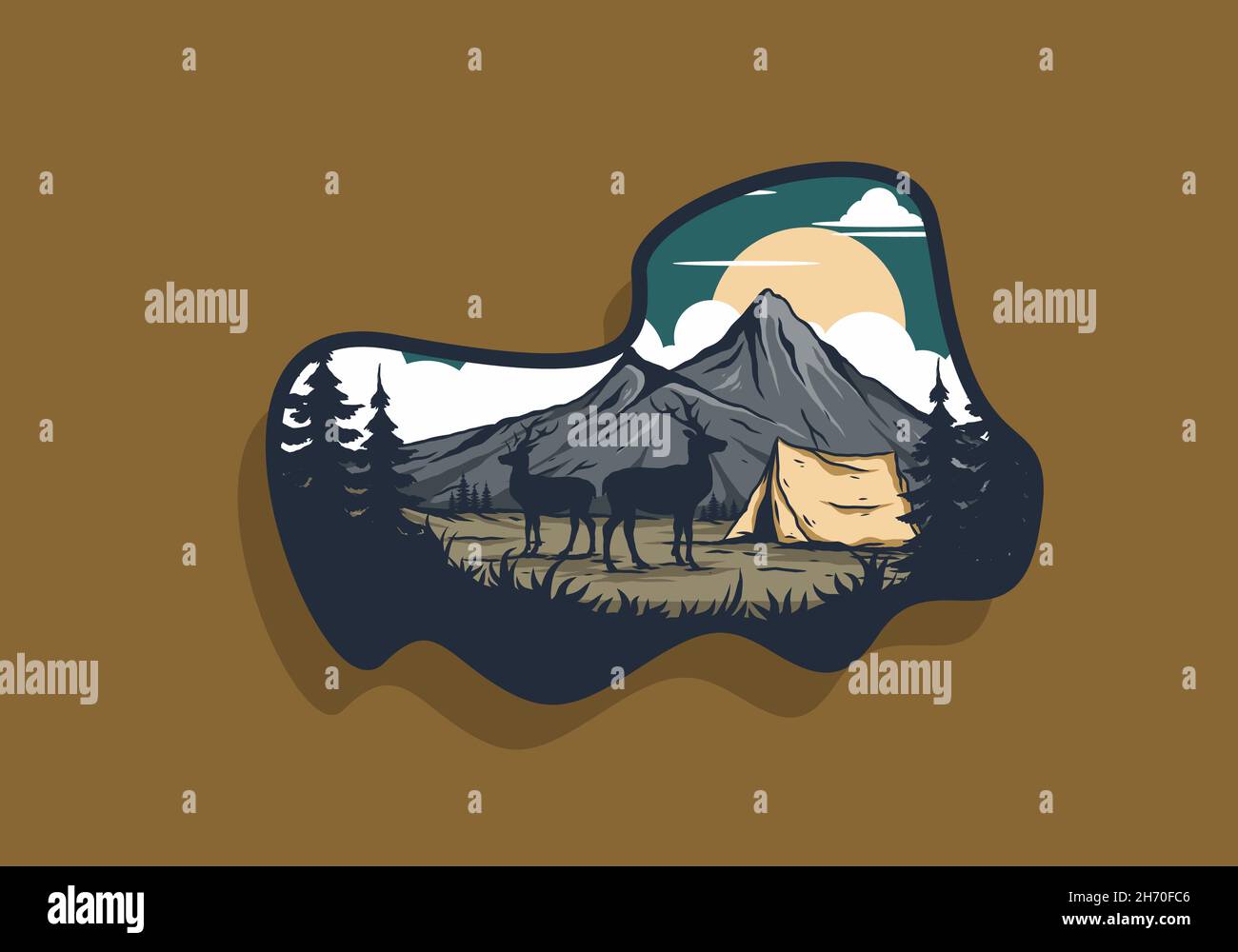 Vintage wildlife camping illustration drawing design Stock Vector Image ...