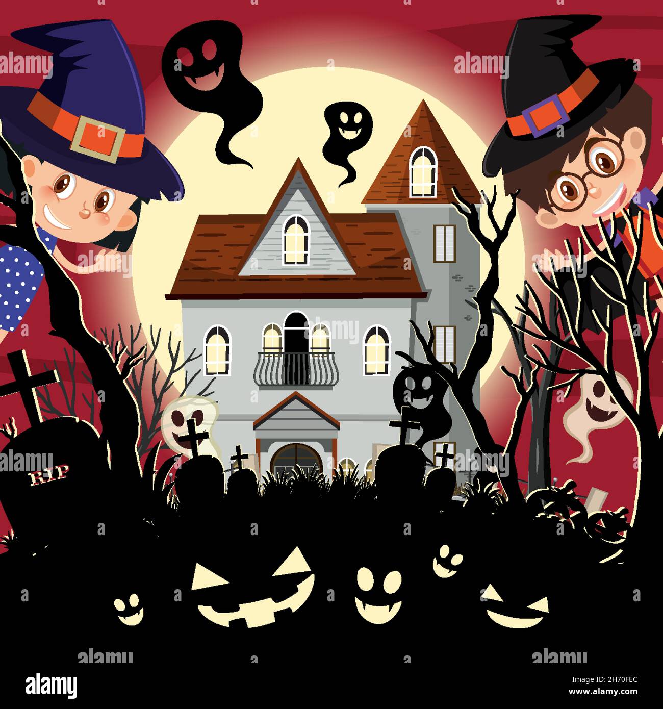 Happy Halloween with Haunted Mansion illustration Stock Vector Image ...