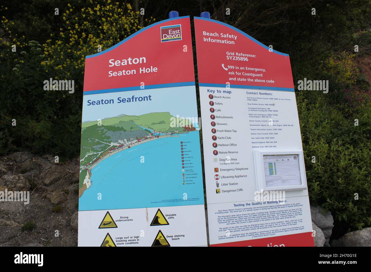 Beach sign. The England south west coast path. Seaton. South Devon ...