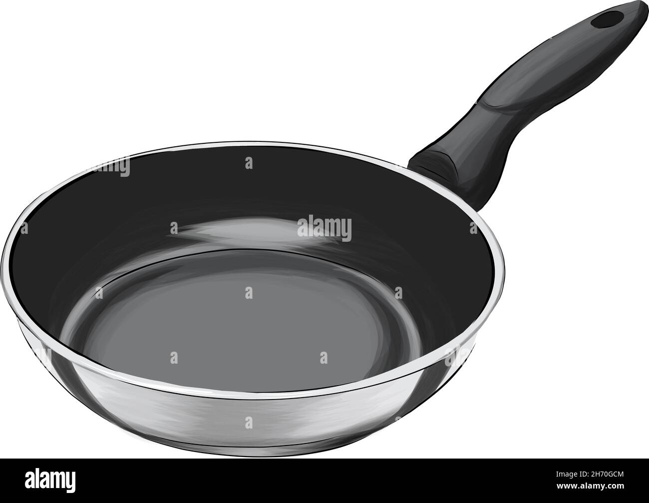 Black frying pan from multicolored paints. Splash of watercolor ...