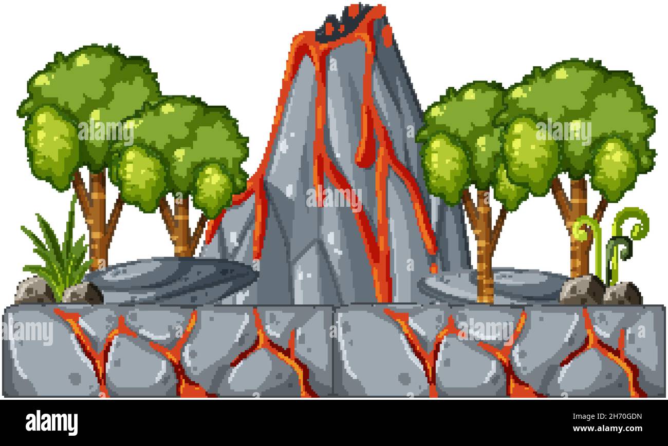 Volcano with lava in cartoon style illustration Stock Vector Image ...