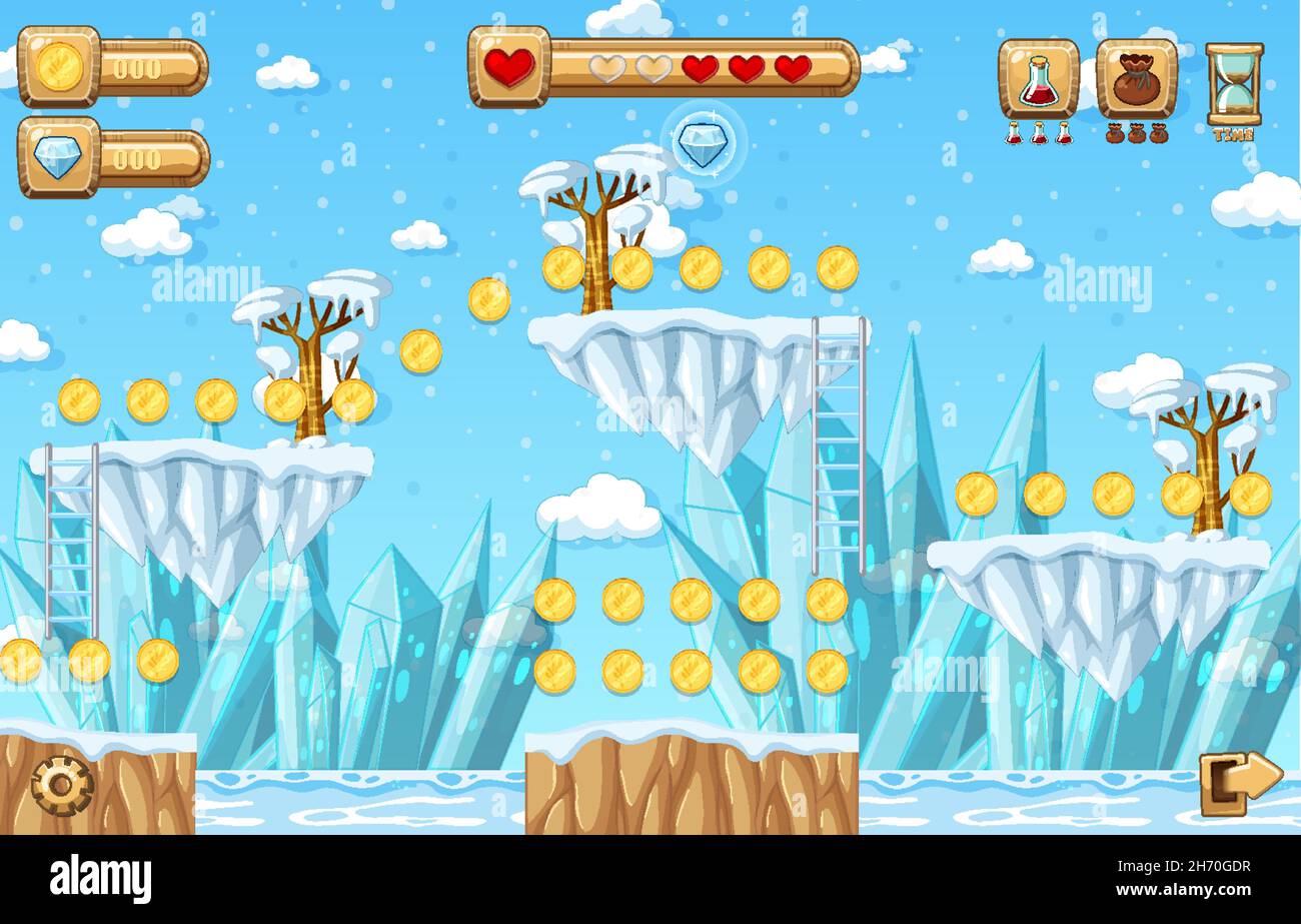 Game Template Snow Falling Scene illustration Stock Vector Image & Art ...