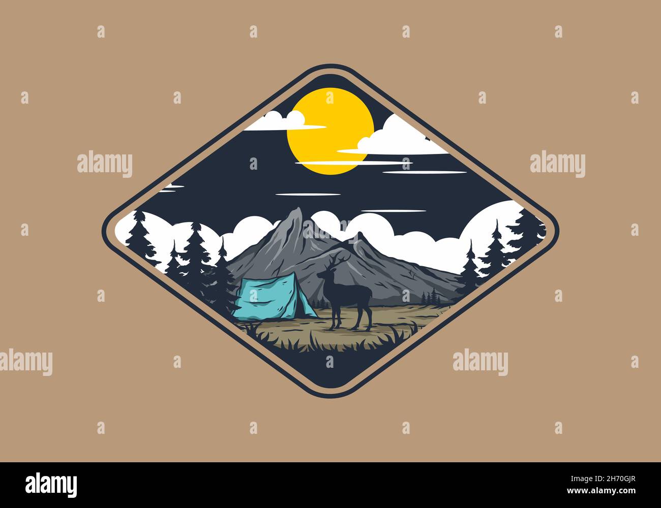 Vintage wildlife camping illustration drawing design Stock Vector Image ...