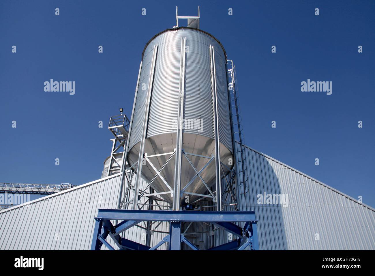 Stainless steel grain silos. Agriculture Stock Photo - Alamy