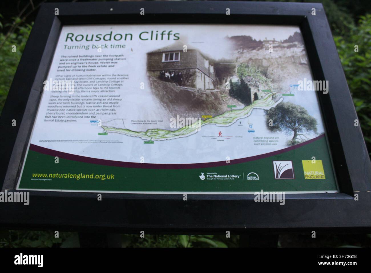 Rousdon cliffs tourist information panel. The England south west coast ...