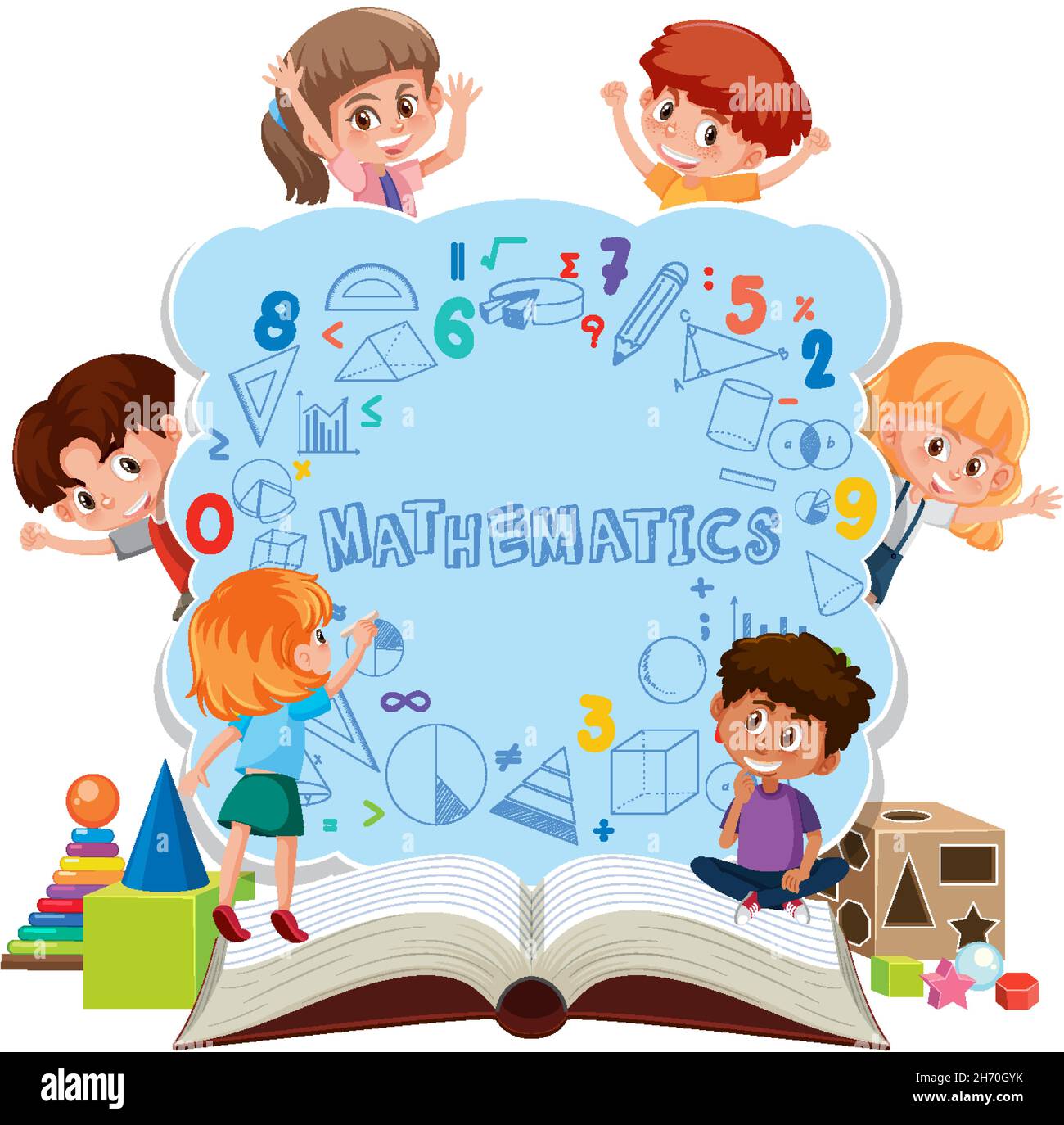 Children learning math with tools on book isolated illustration Stock ...