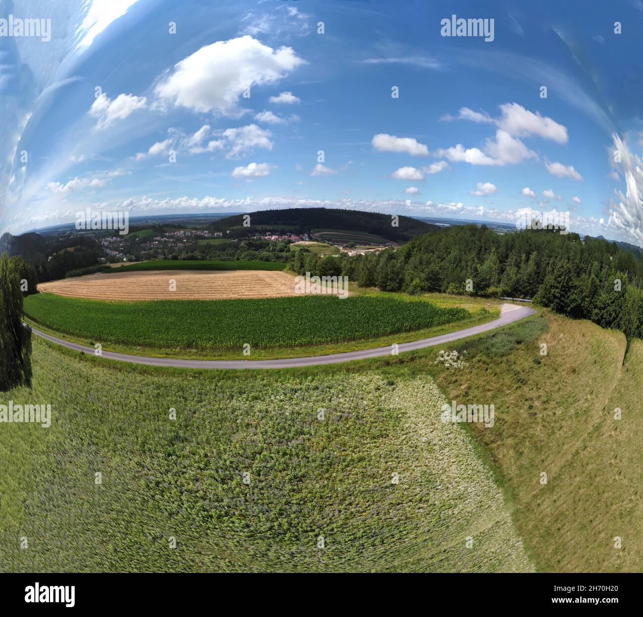 Panorama aerial view of Germany in Bavaria in summer with forest and ...