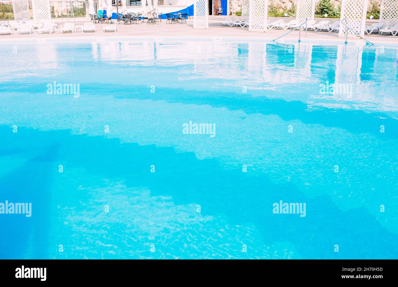 Outdoor swimming pool without people in summer on a sunny day Stock ...