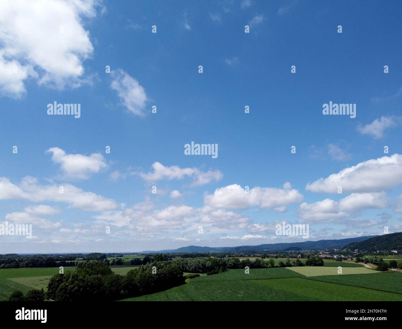 Panorama aerial view of Germany in Bavaria in summer with forest and ...