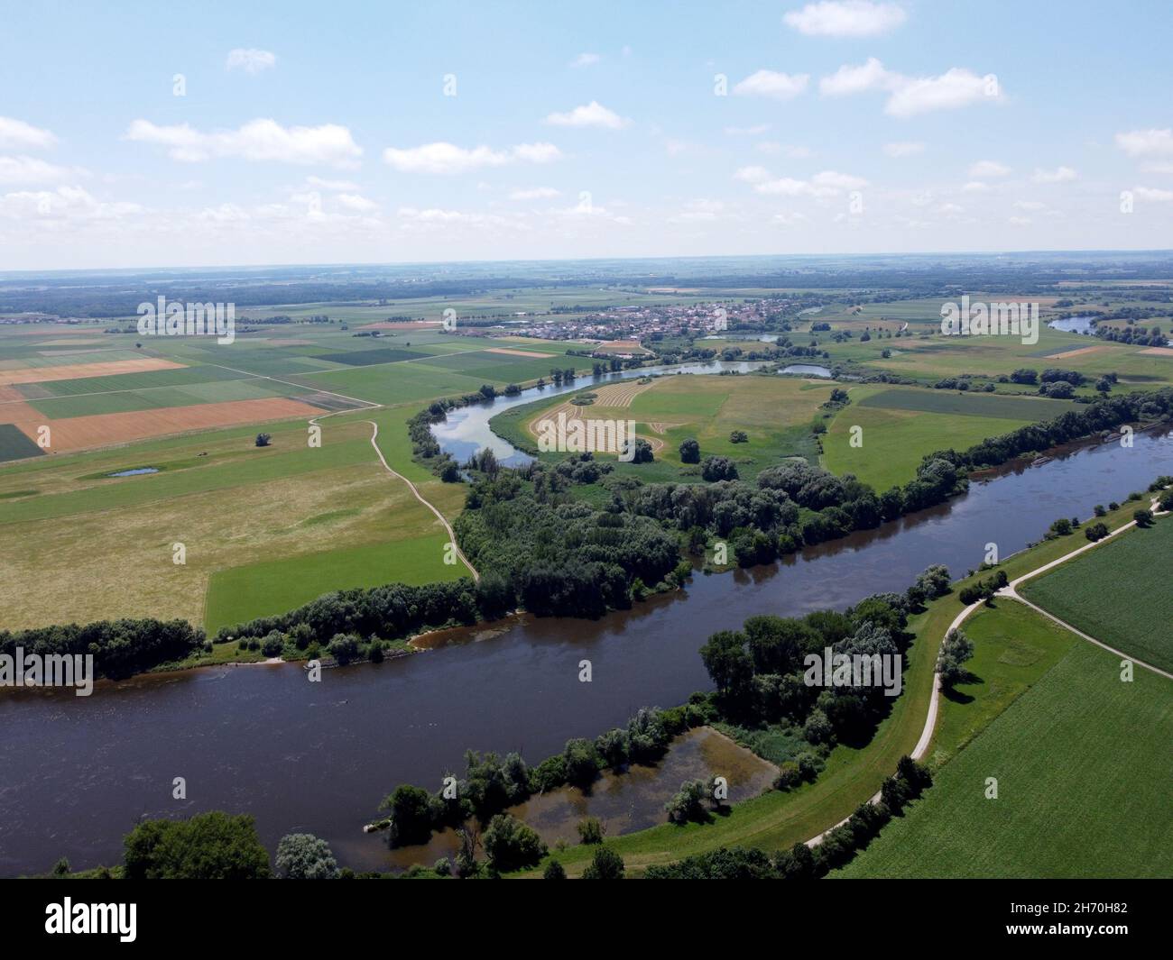 Panorama aerial view of Germany in Bavaria in summer with forest and ...