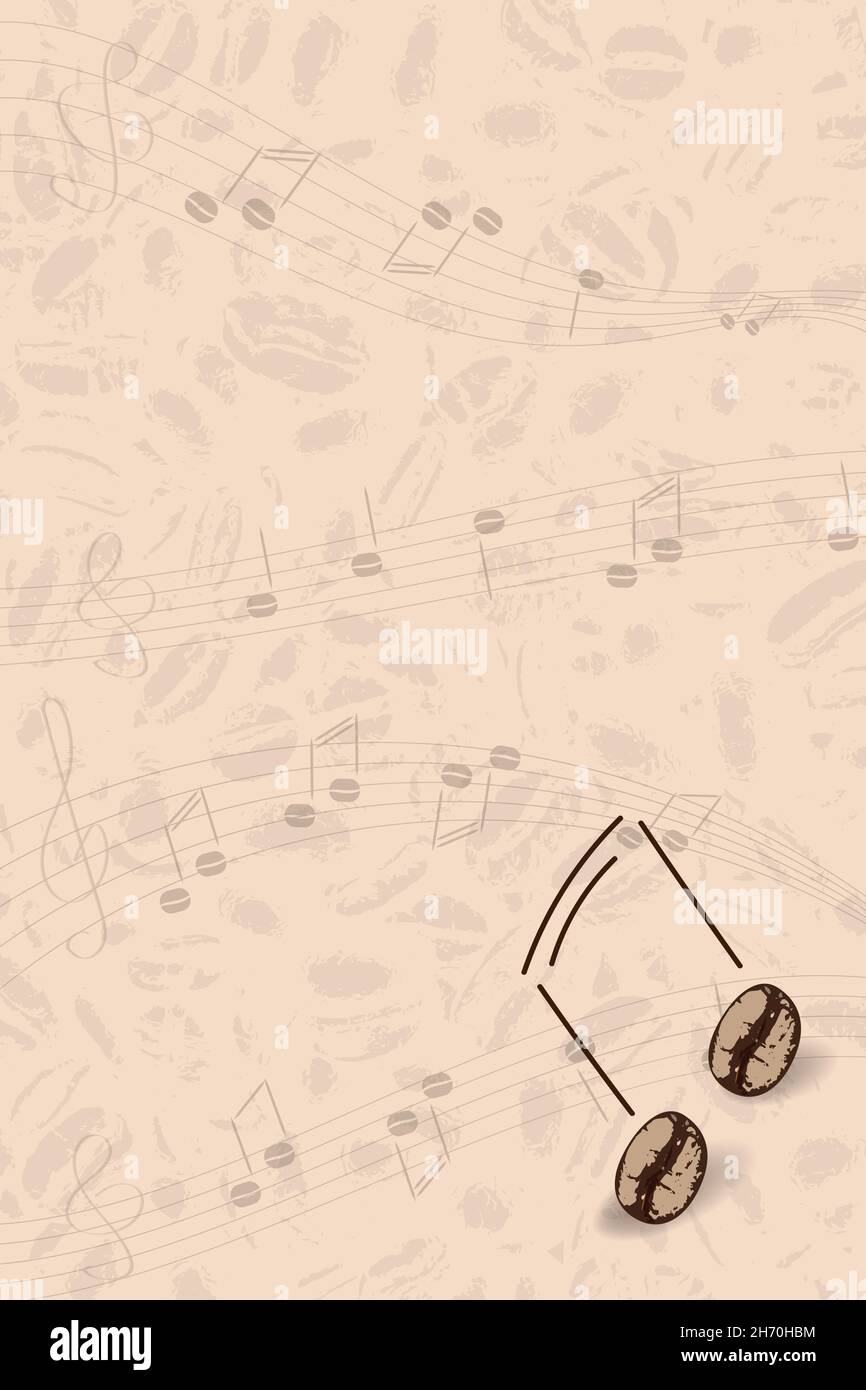 Abstract music design with treble clef and coffee notes and waves ...