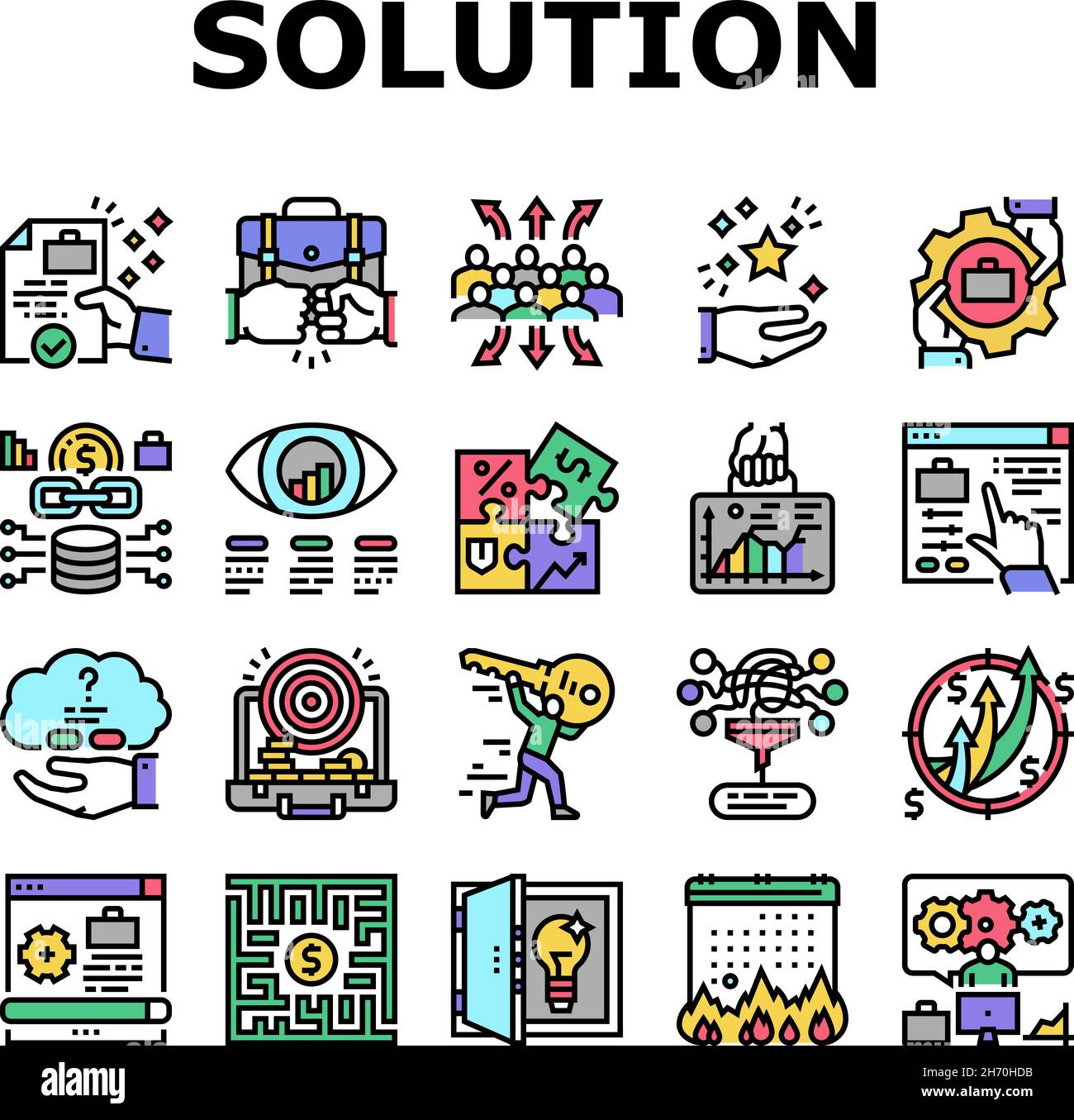 Solution Business Problem Task Icons Set Vector Stock Vector Image ...
