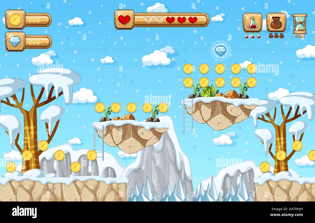 Game Template Snow Falling Scene illustration Stock Vector Image & Art ...