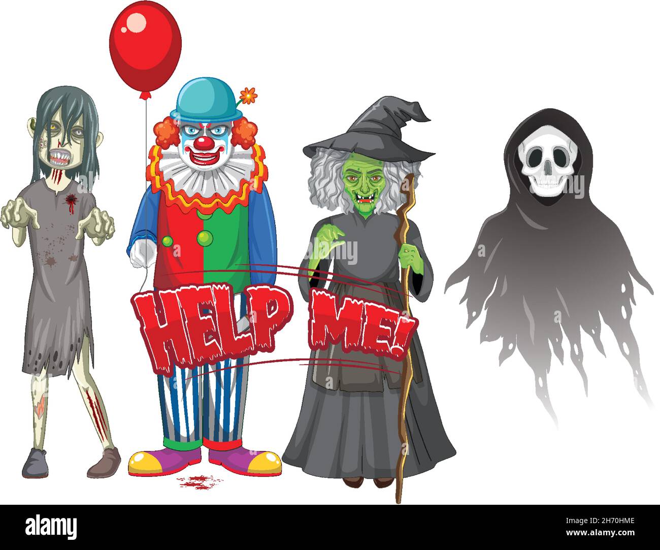 Help Me text design with Halloween ghost characters illustration Stock ...