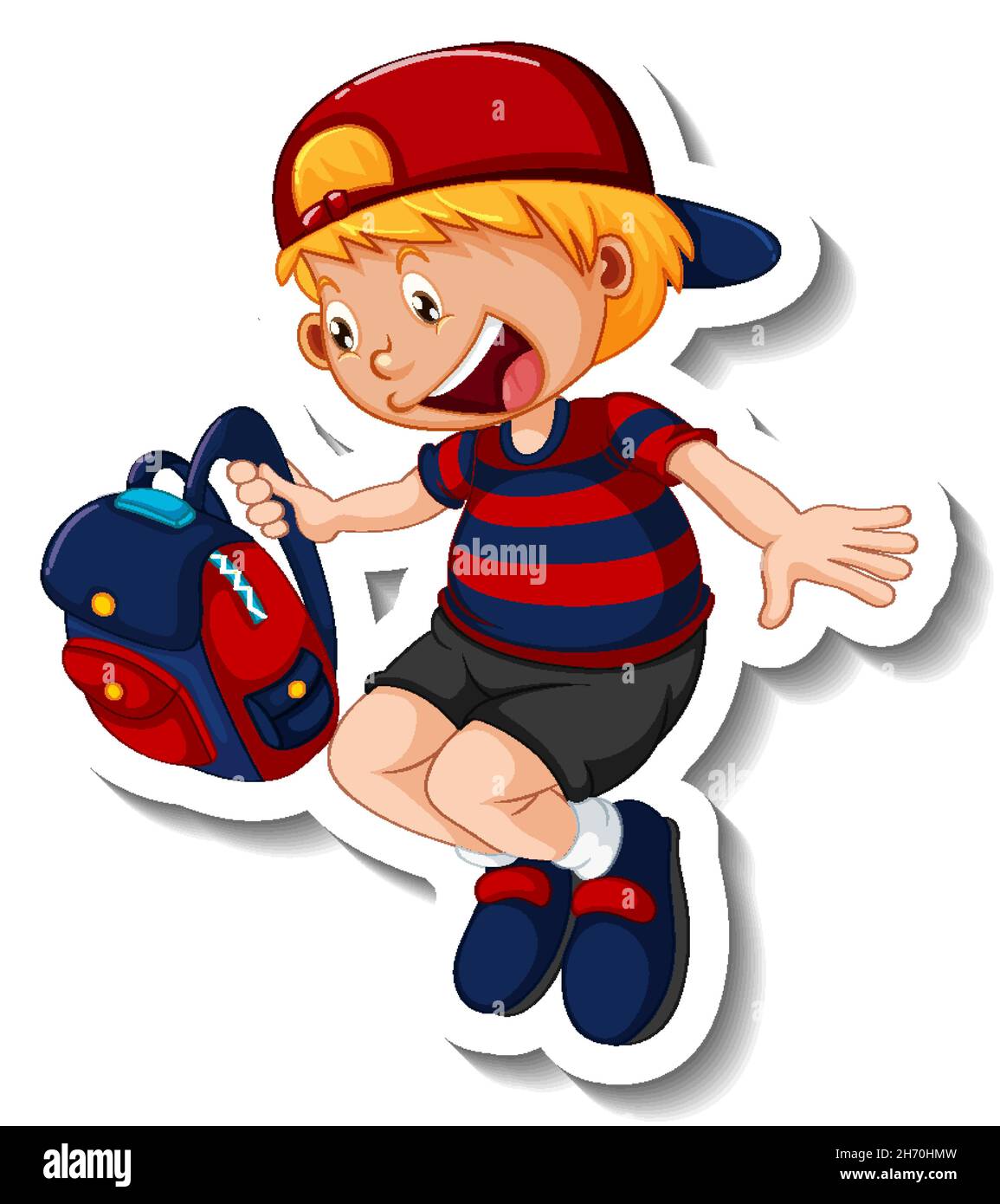 Sticker template with a boy cartoon character isolated illustration ...