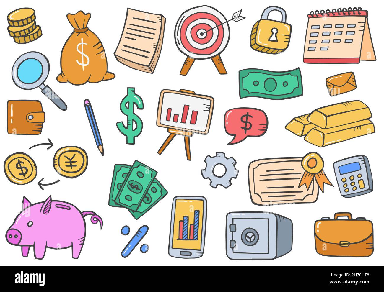 finance or financial doodle hand drawn set collections with flat ...