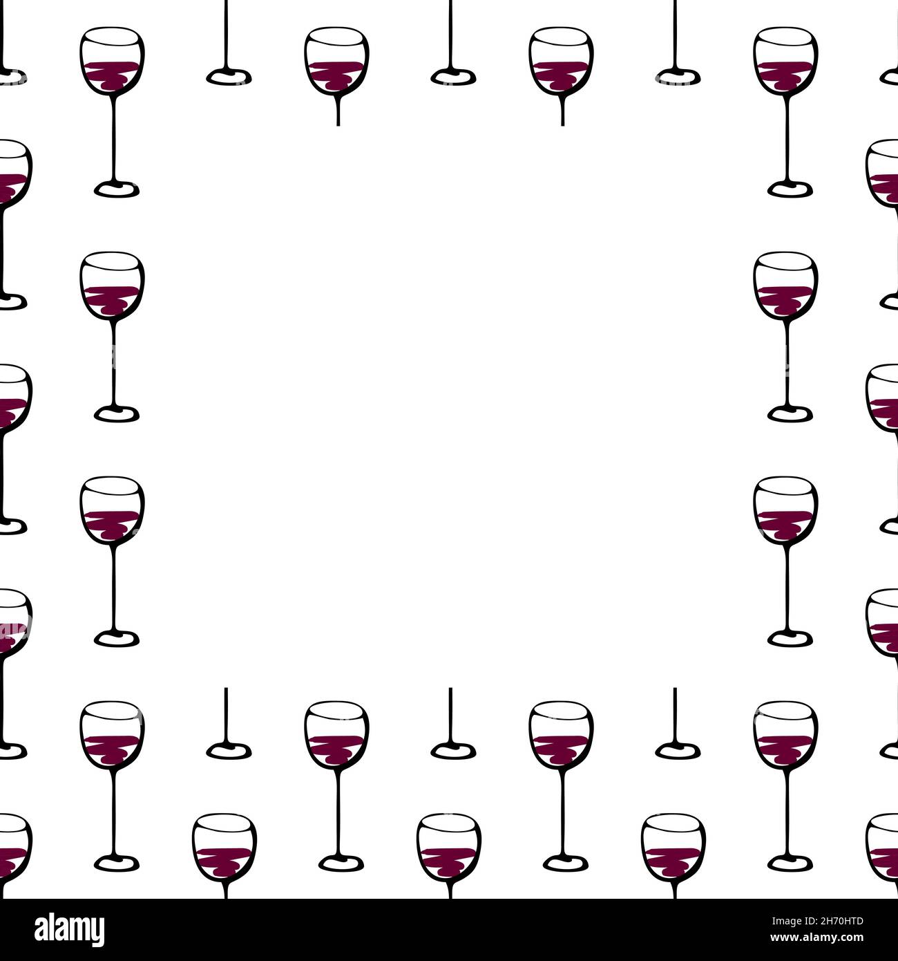 Seamless doodle pattern frame with wine glass. Vector sketch ...